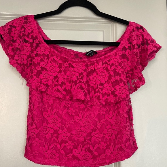 Ambiance | Tops | Barbie Pink Lace Crop Top | Poshmark
